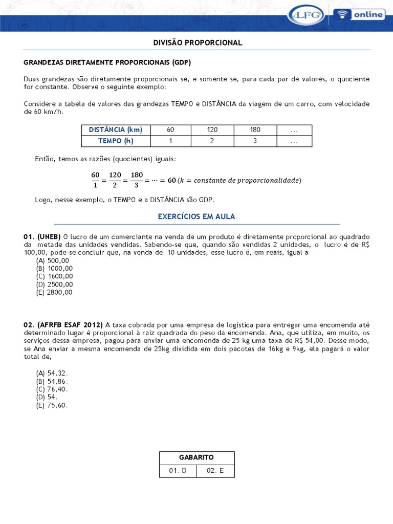 Divisão proporcional de grandezas direta e inversamente proporcionais ...