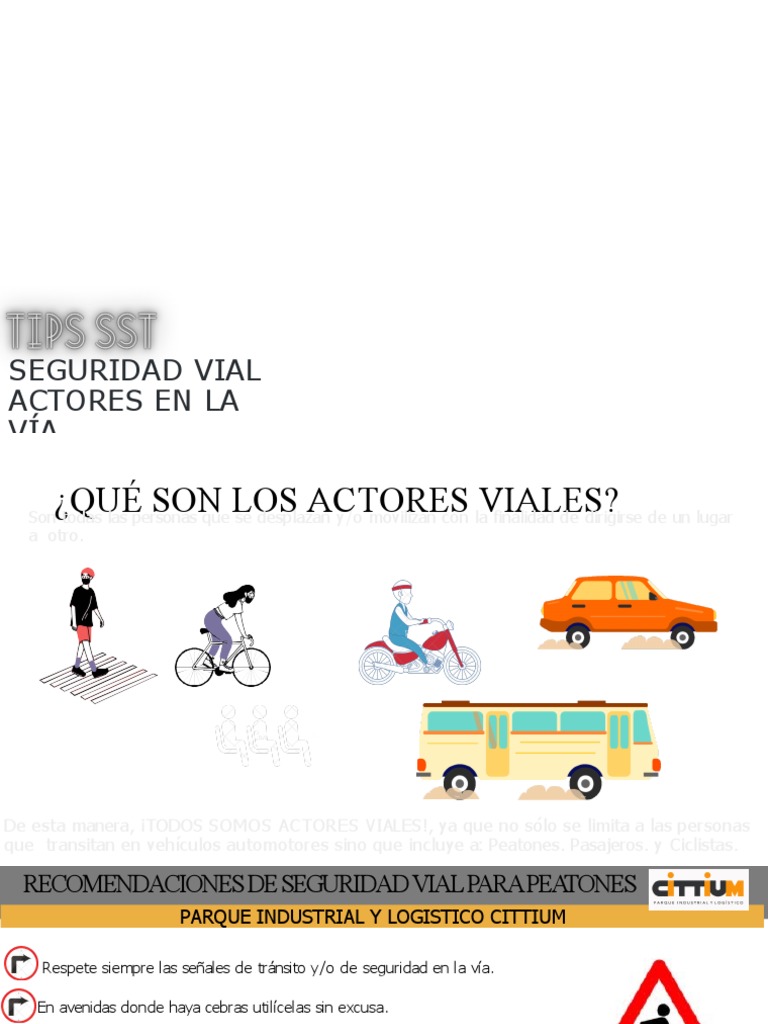 Tips SST Seguridad Vial Actores en La Vía | PDF | Peatonal | Seguridad vial