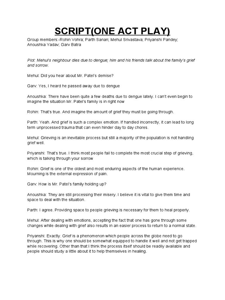 Script (One Act Play) | PDF | Grief | Psychology