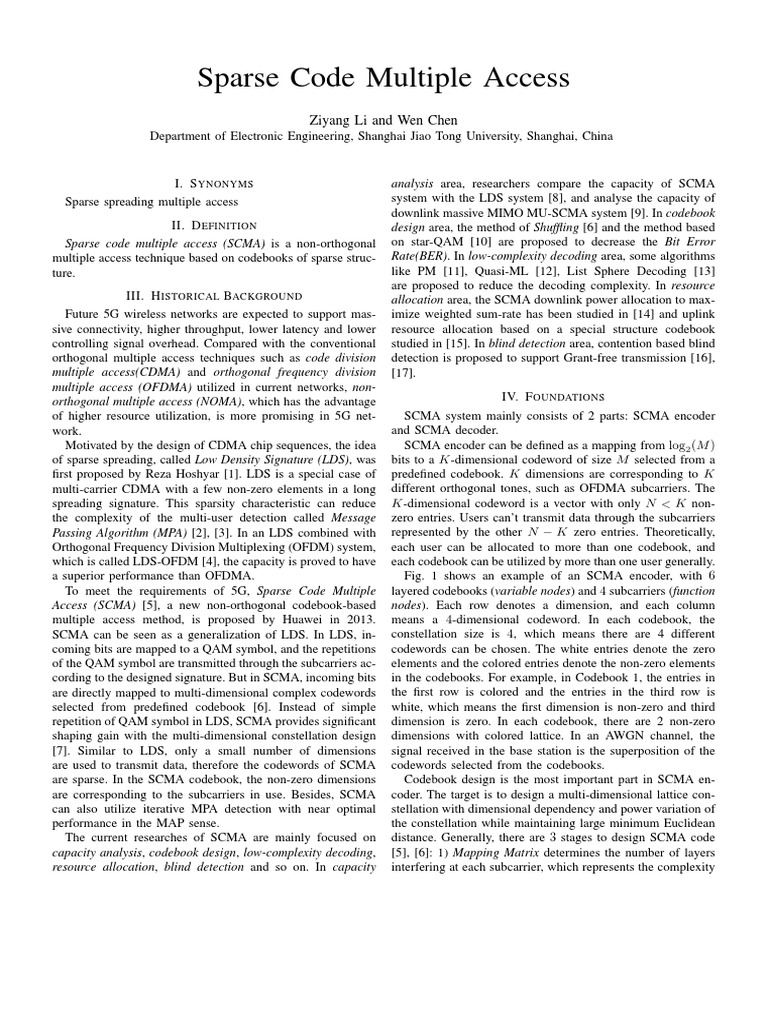 An Overview of Sparse Code Multiple Access (SCMA) as a Non-Orthogonal Multiple Access Technique ...