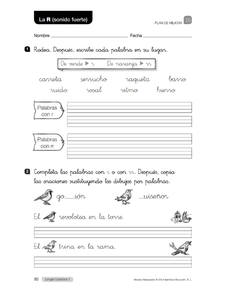 Letra R (sonido fuerte)_1° | PDF
