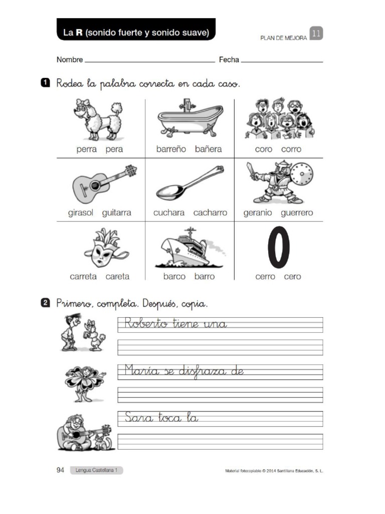 Letra R (Sonido Fuerte y Suave) - 1° | PDF