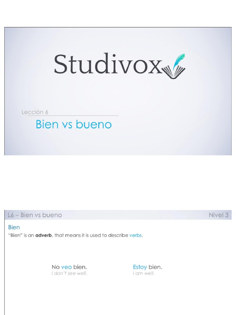 Leccion 6 N3 Bien VS Bueno | PDF