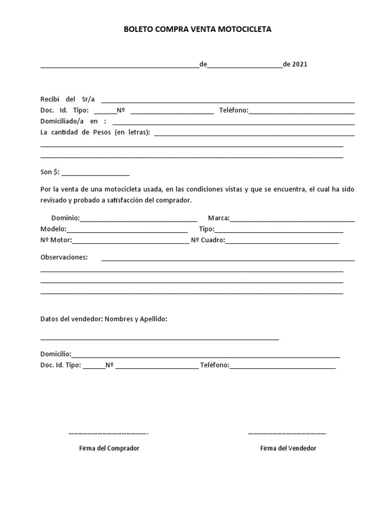 Boleto Compra Venta Motocicleta | PDF