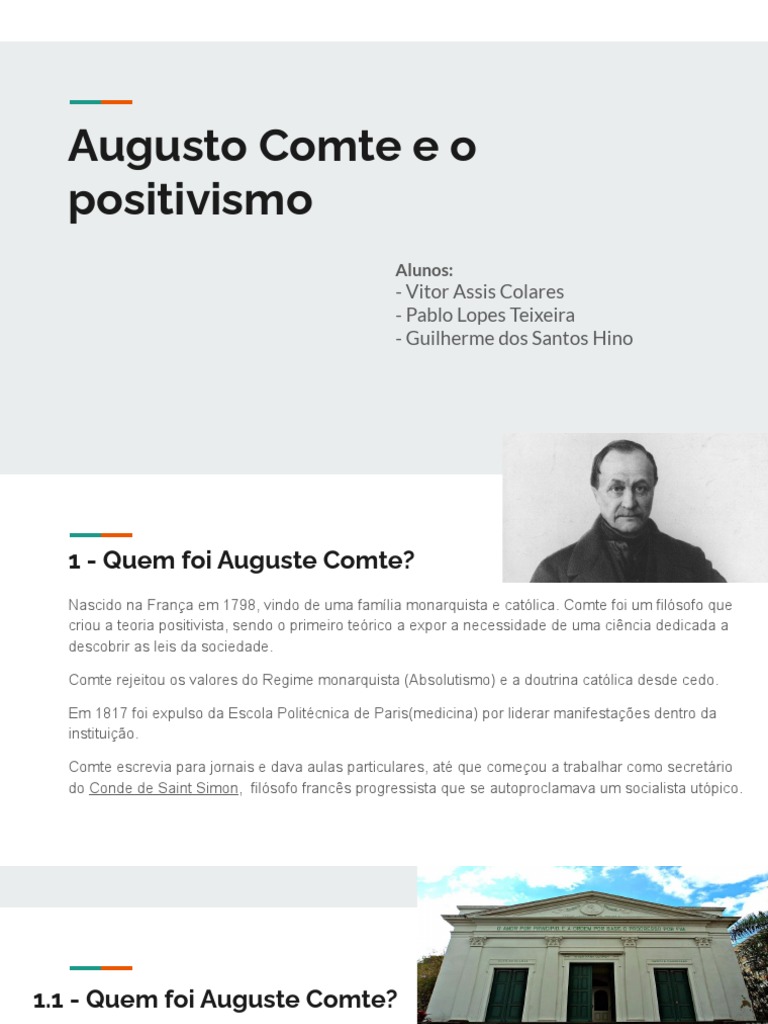 Augusto Comte e o Positivismo | PDF | Positivismo | Sociologia
