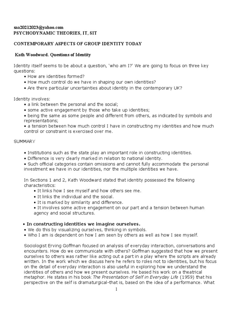 Woodward Questioning Identity Summary | PDF | Identity (Social Science ...