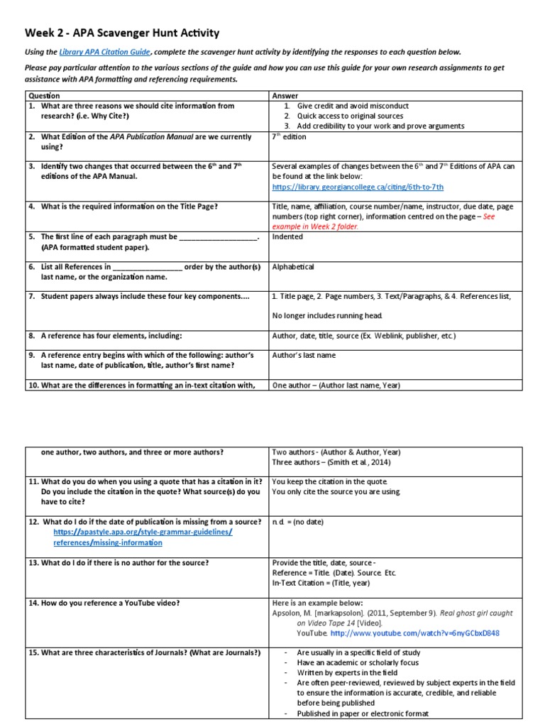 APA Scavenger Hunt Answers | Download Free PDF | Apa Style | Citation