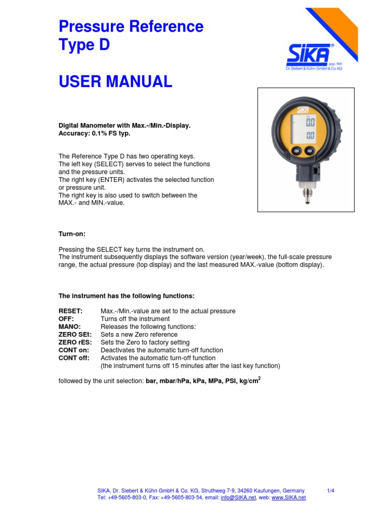 User Manual Sika Manometer | PDF | Pressure Measurement | Pascal (Unit)