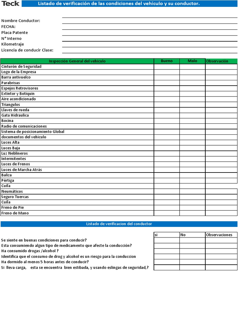 Check List Vehiculos Teck | PDF