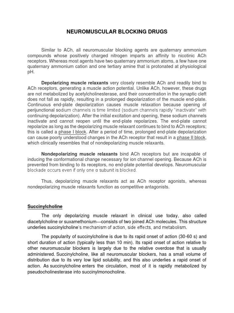 Neuromuscular Blocking Drugs | PDF | Acetylcholine | Neuromuscular Junction