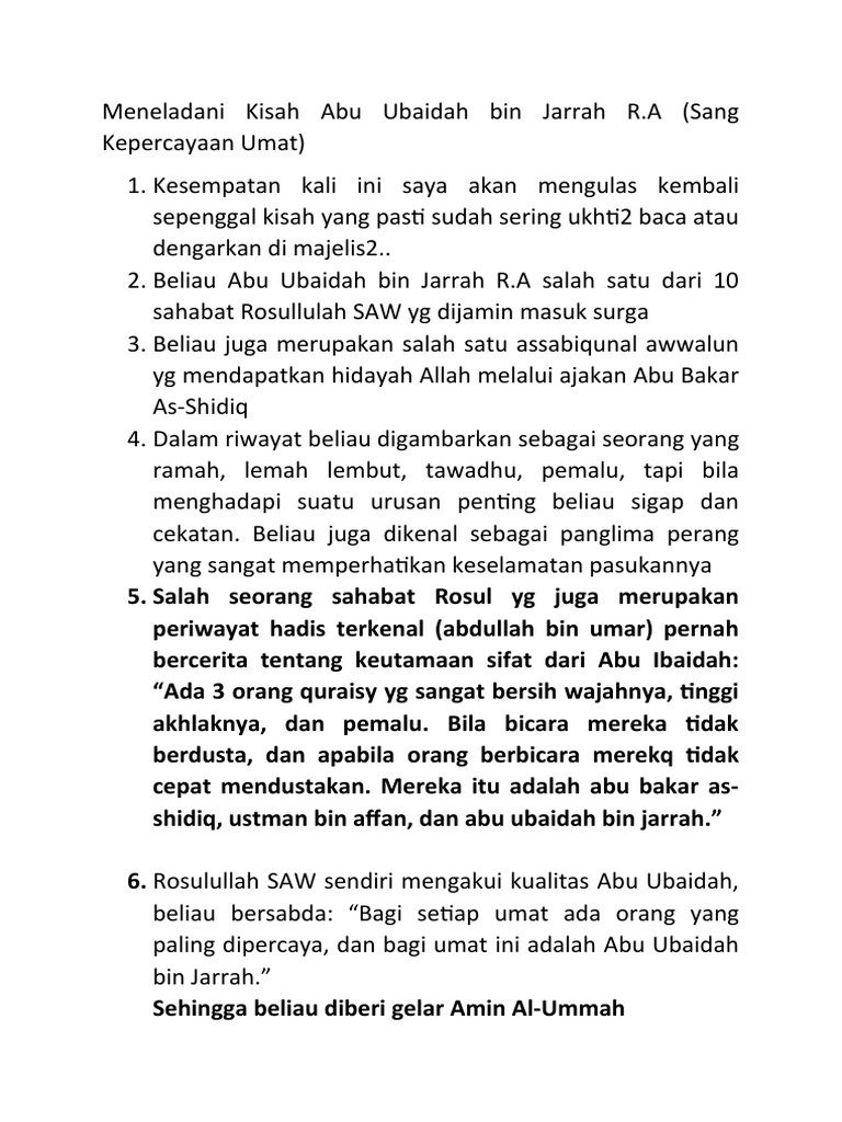 Kisah Abu Ubaidah: Sang Amanah Umat | PDF | Agama & Spiritualitas