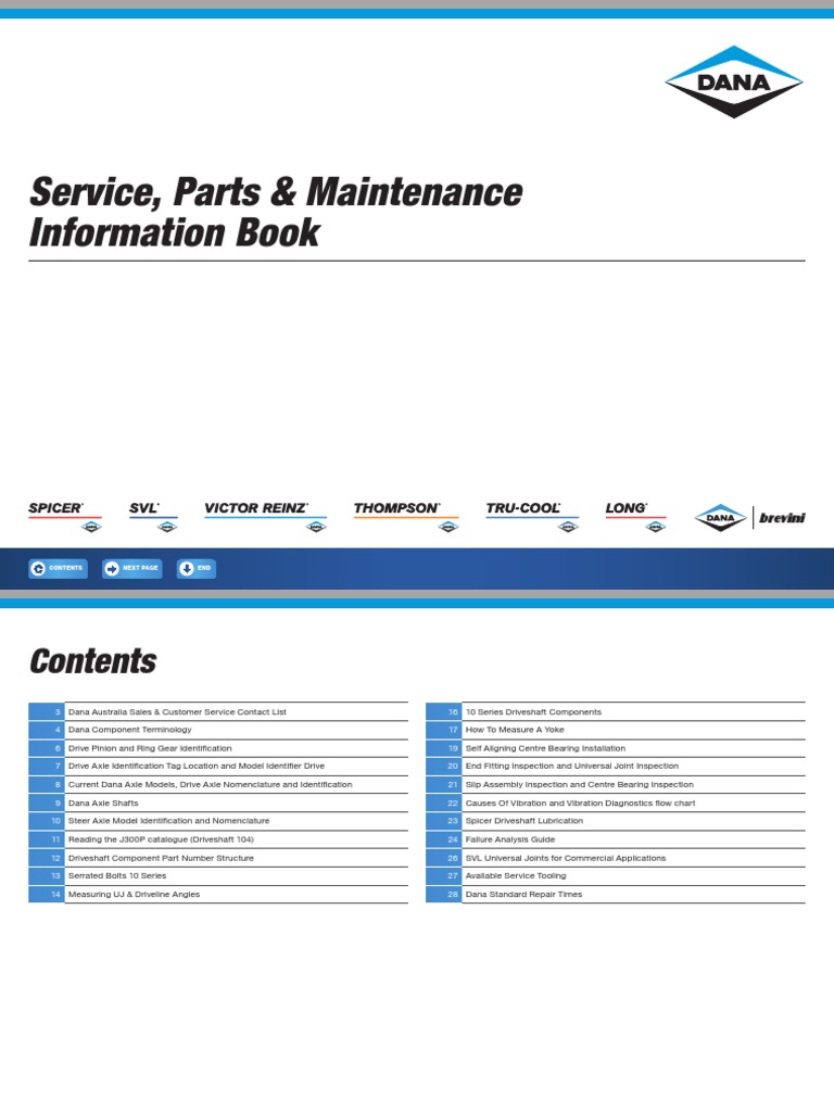 Dana Service Parts Maintenance | PDF | Axle | Bearing (Mechanical)