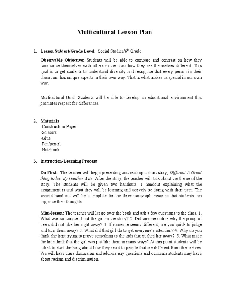 Multicultural Lesson Plan-Artifact #2 | PDF | Lesson Plan | Teachers