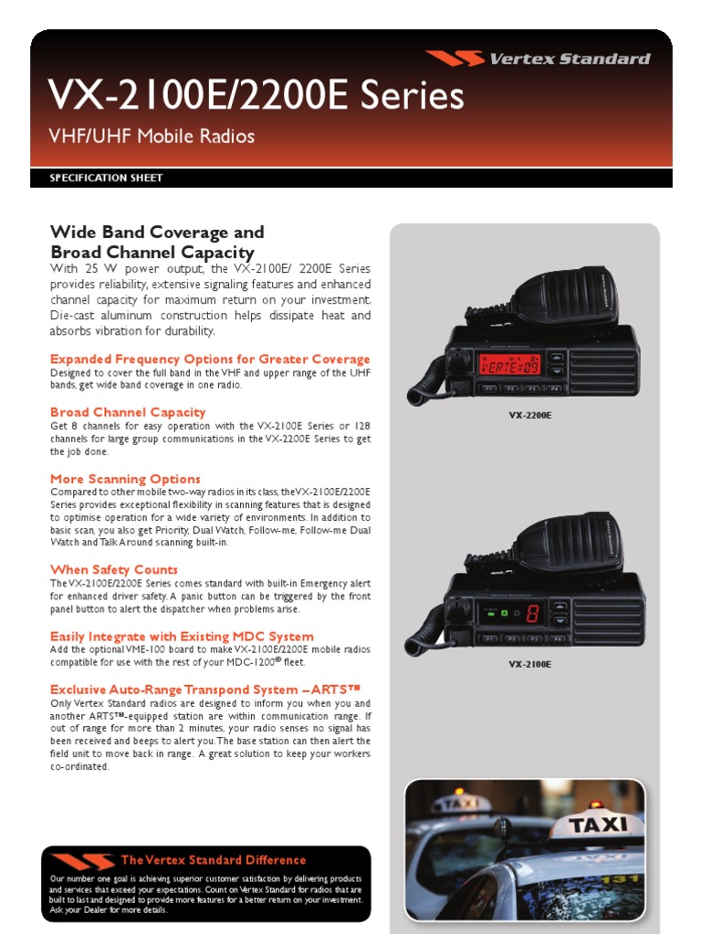 Vertex Vx-2100-2200 Series Specsheet 0609 A4 | PDF | Radio | Microphone