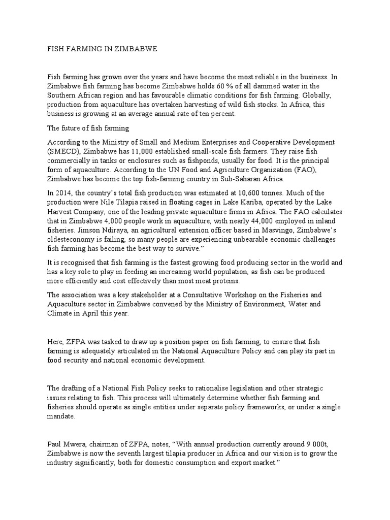 Fish Farming in Zimbabwe | PDF | Aquaculture | Fishery