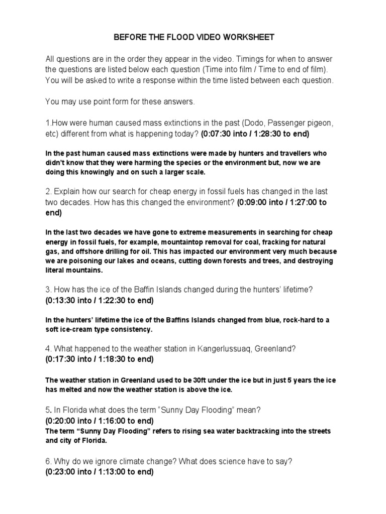 Before The Flood Worksheet