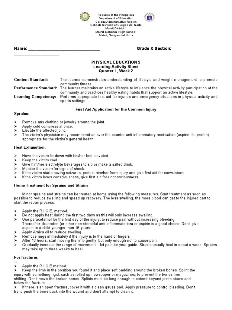 Name: - Grade & Section:: Mainit National High School | PDF | Clinical ...