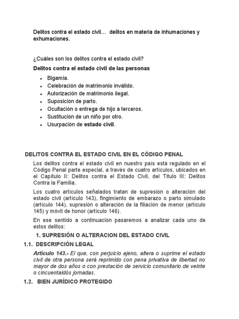Delitos Contra El Estado Civil | PDF | Derecho penal | Castigos