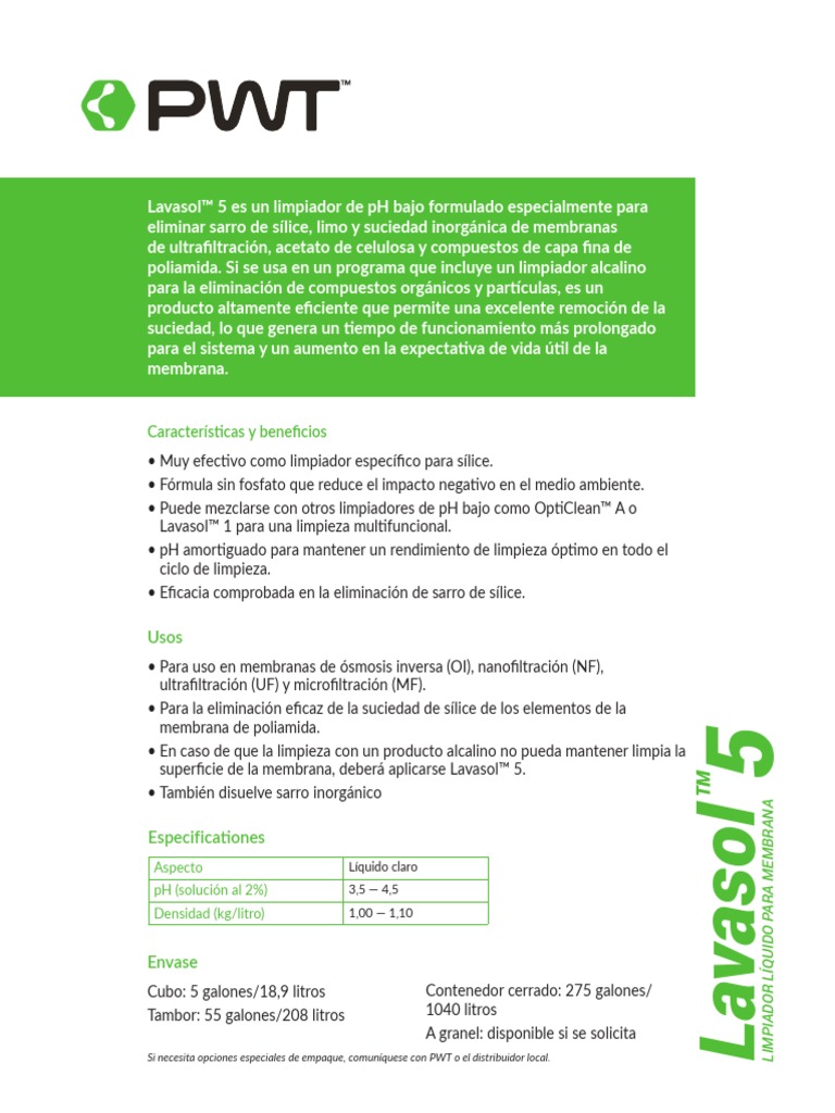 Lavasol 5 ES | PDF | Agua | Química