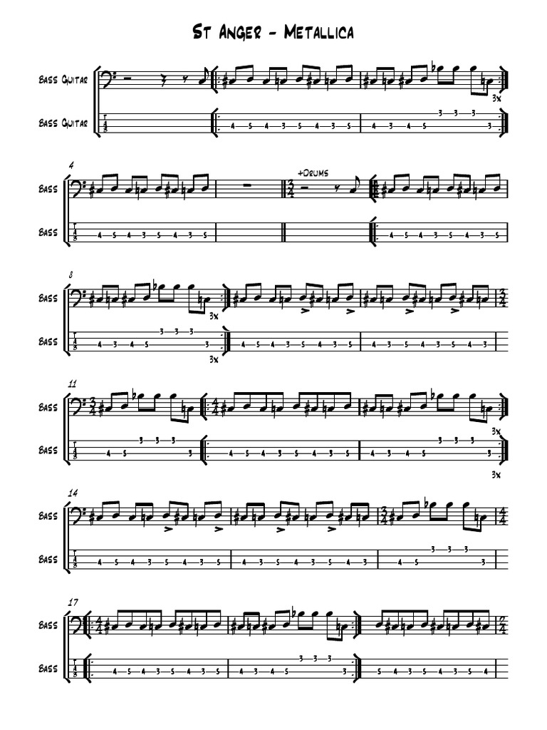 ST Anger - Metallica: Bass Guitar | PDF | Music Industry | Sound Recording