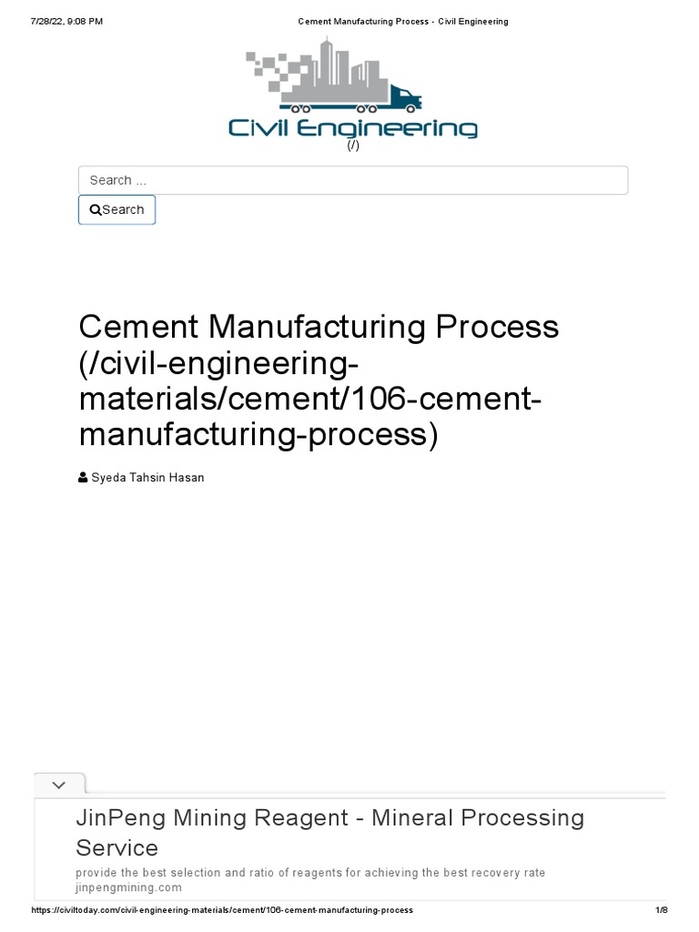 Cement Manufacturing Process - Civil Engineering | PDF | Cement ...