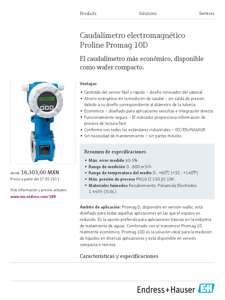 Endress-Hauser Promag 10D ES | PDF | Medición de flujo
