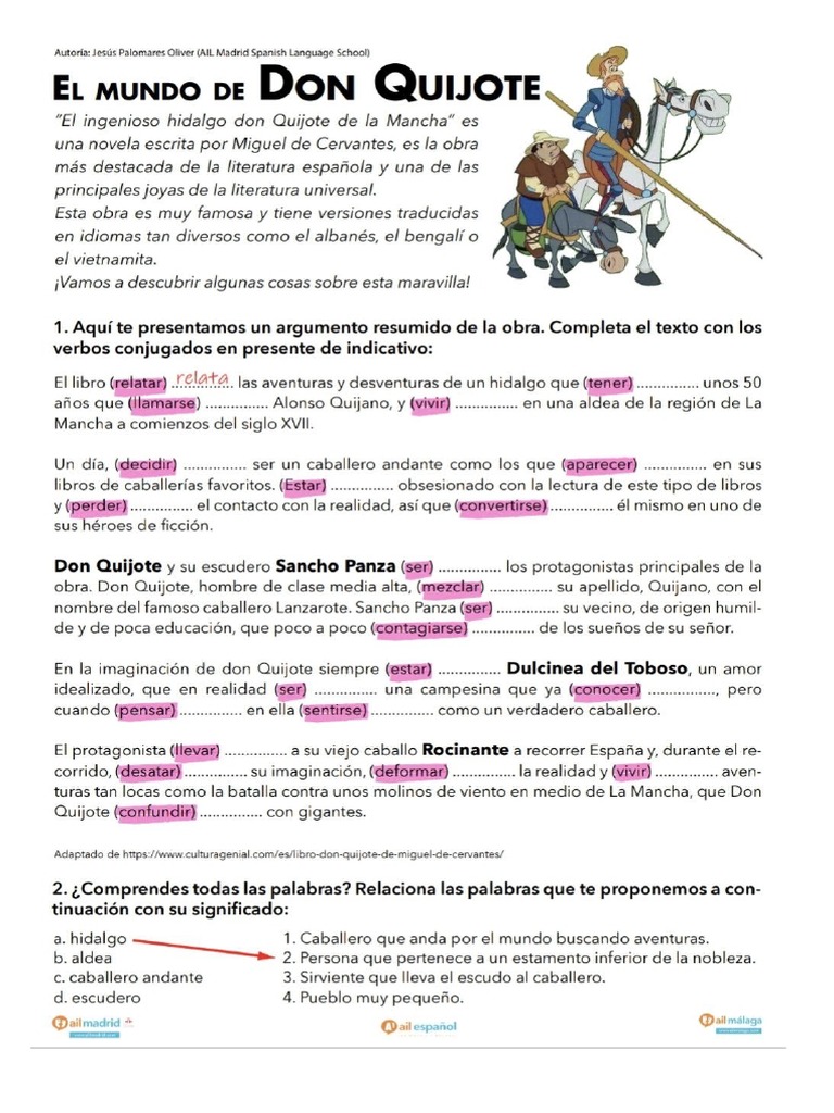 Actividad Sobre Don Quijote Comprension Lectora Ejercicios de Gramatica ...
