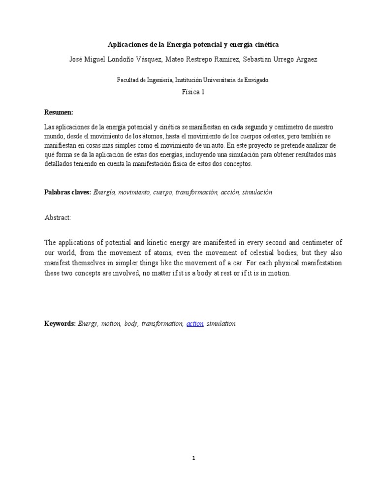 Proyecto Fisica | PDF | Energía potencial | Masa
