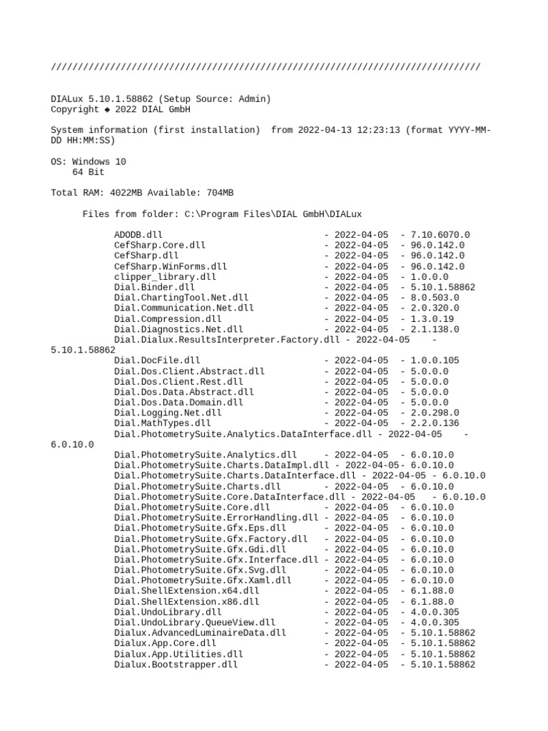 DIALux Setup Information | PDF | Graphical User Interfaces | Operating System Technology