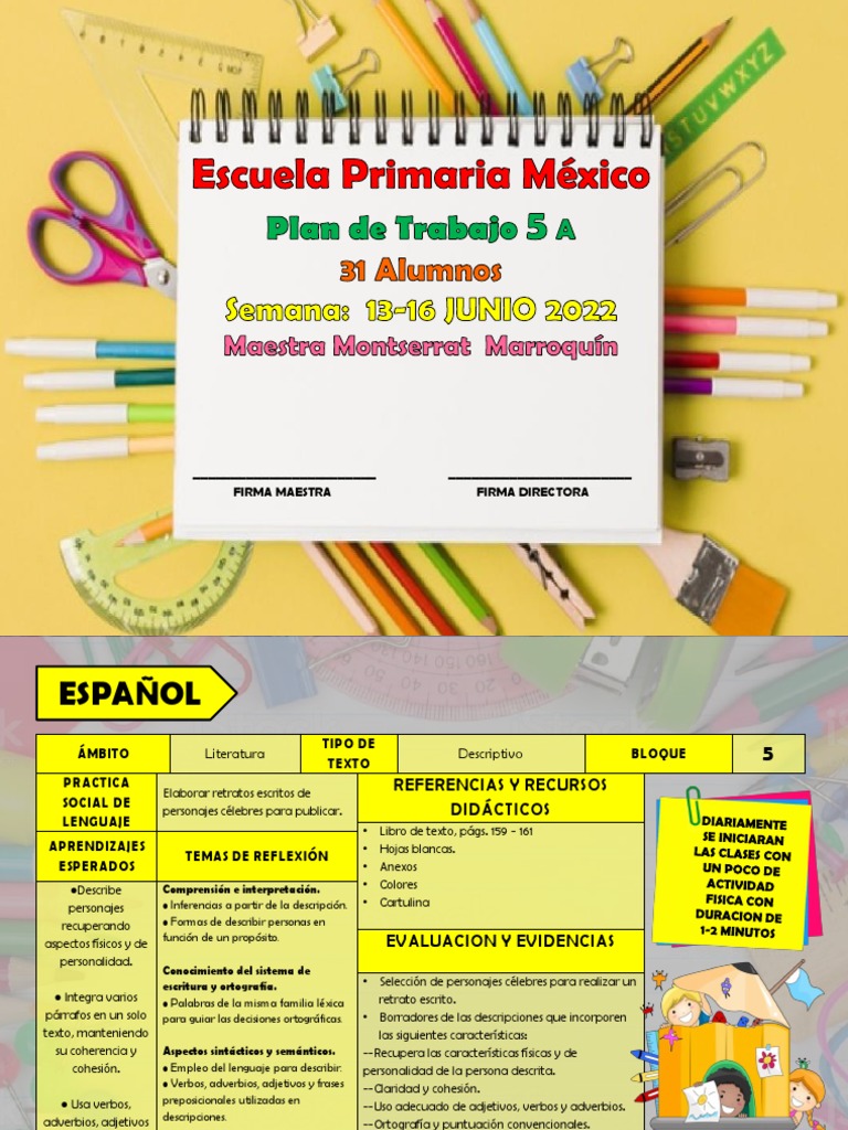 Planeacion Semana 2 Junio 2022 5to Grado | PDF | Adverbio | Evaluación