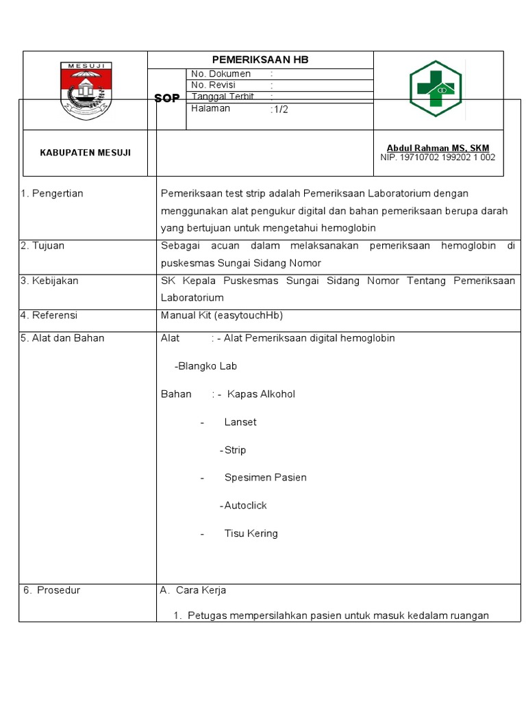 5.sop Pemeriksaan HB | PDF