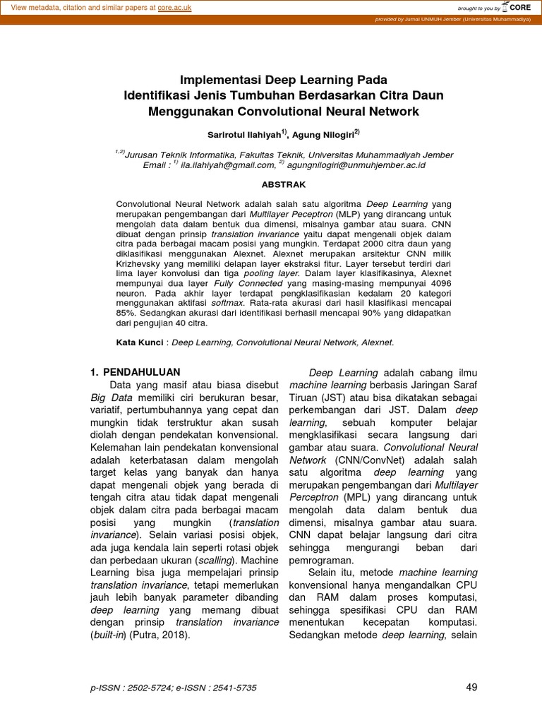 Implementasi Deep Learning Pada Identifikasi Jenis Tumbuhan Berdasarkan Citra Daun Menggunakan ...