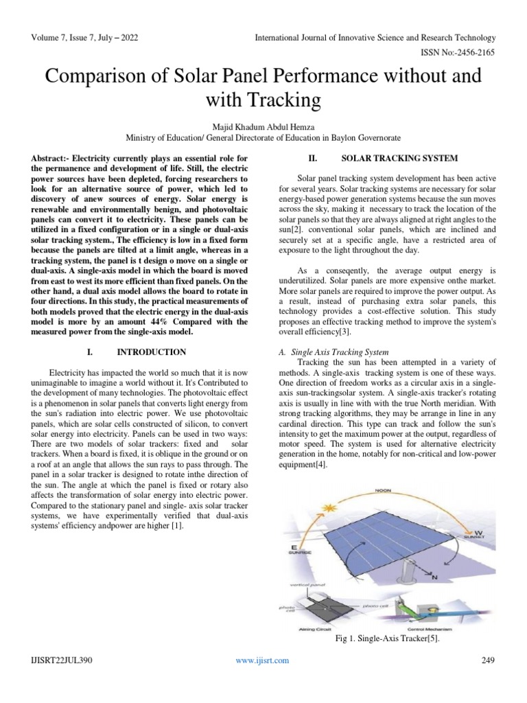 Comparison of Solar Panel Performance Without and With Tracking | PDF ...