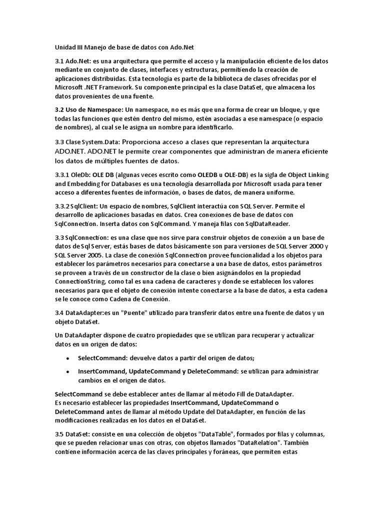 Unidad III Manejo de Base de Datos Con Ado | PDF | Active X Data Objects | Servidor SQL de Microsoft