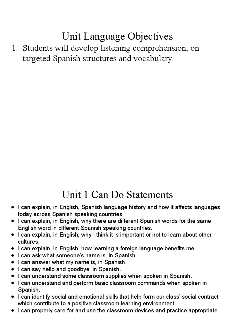 Unit 1 Spanish I Mandatos de La Clase | PDF | Reading Comprehension ...