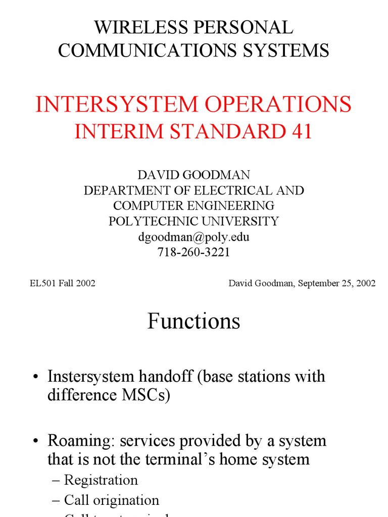 Wireless Personal Communications Systems: Intersystem Operations | PDF ...