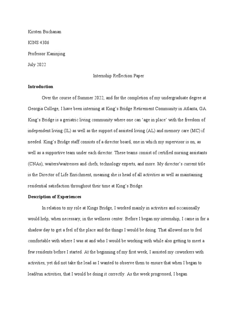 Internship Reflection Paper | PDF | Internship | Job Hunting