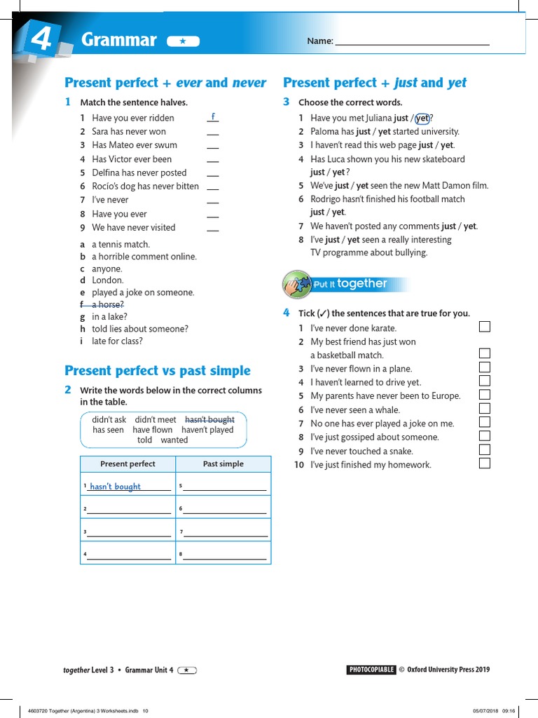 Grammar: Present Perfect + Ever and Never Present Perfect + Just and ...
