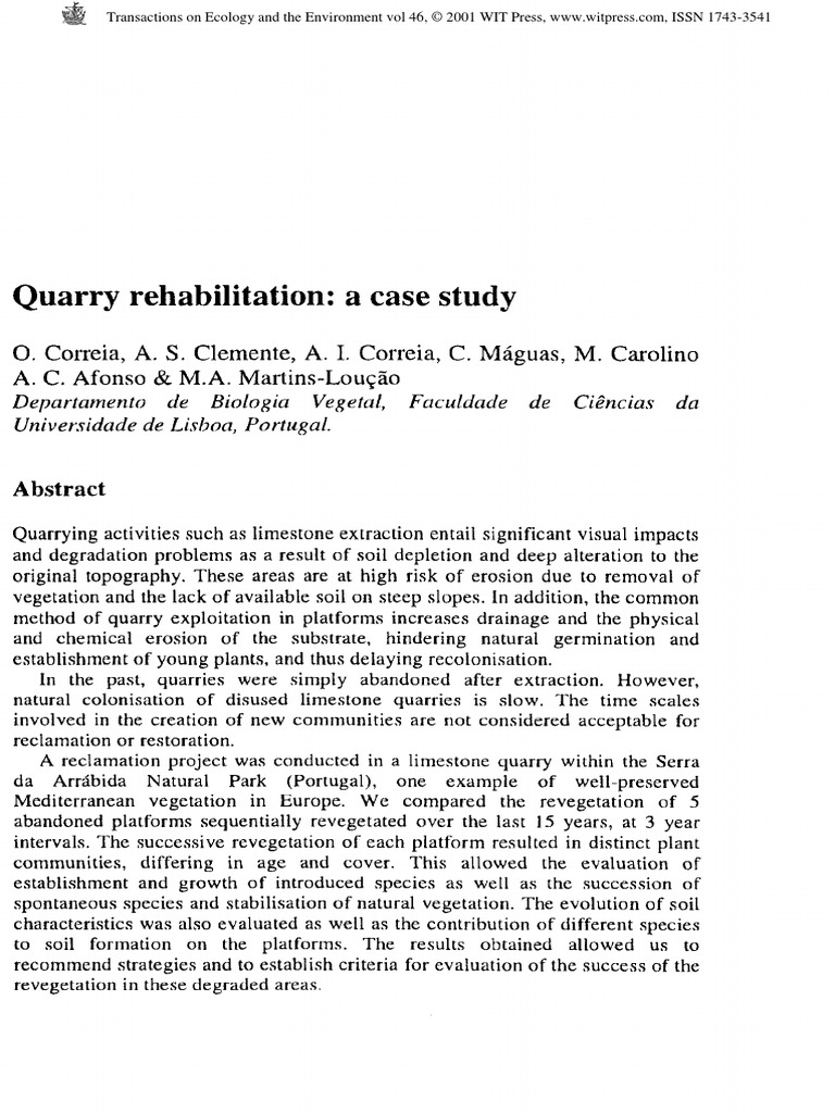 Quarry rehabilitation a case study | PDF | Soil | Ecosystem