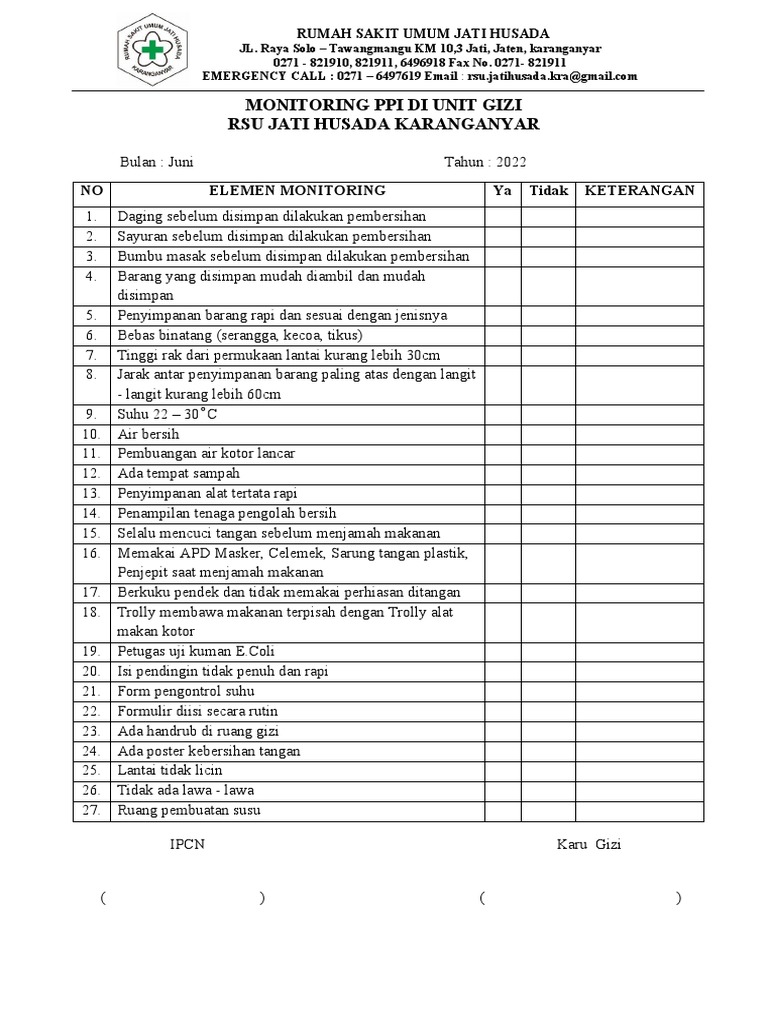 Monitoring Ppi Di Unit Gizi Dan Laundry | PDF