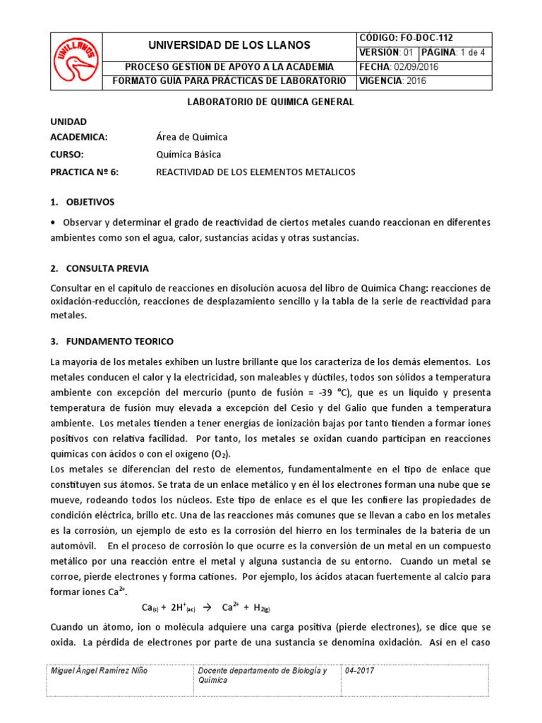 Pract. # 6 Fo-Doc-112 | PDF | Elementos químicos | Redox