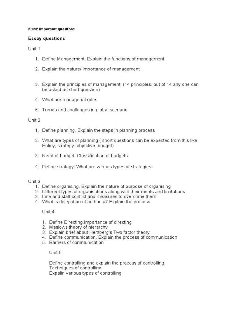 POM Important Questions | PDF