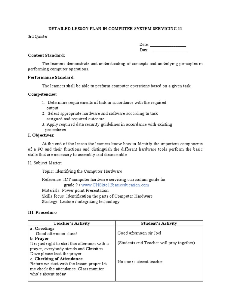 DETAILED LESSON PLAN Grade 9 | PDF | Personal Computers | Microcomputers