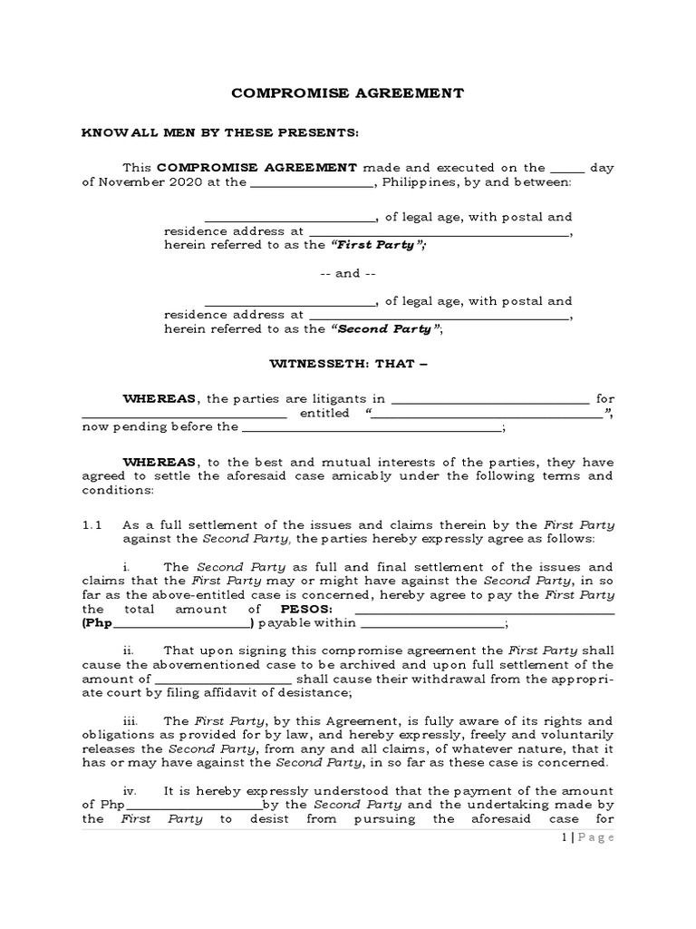 Compromise Agreement-DRAFT | PDF | Lawsuit | Public Law