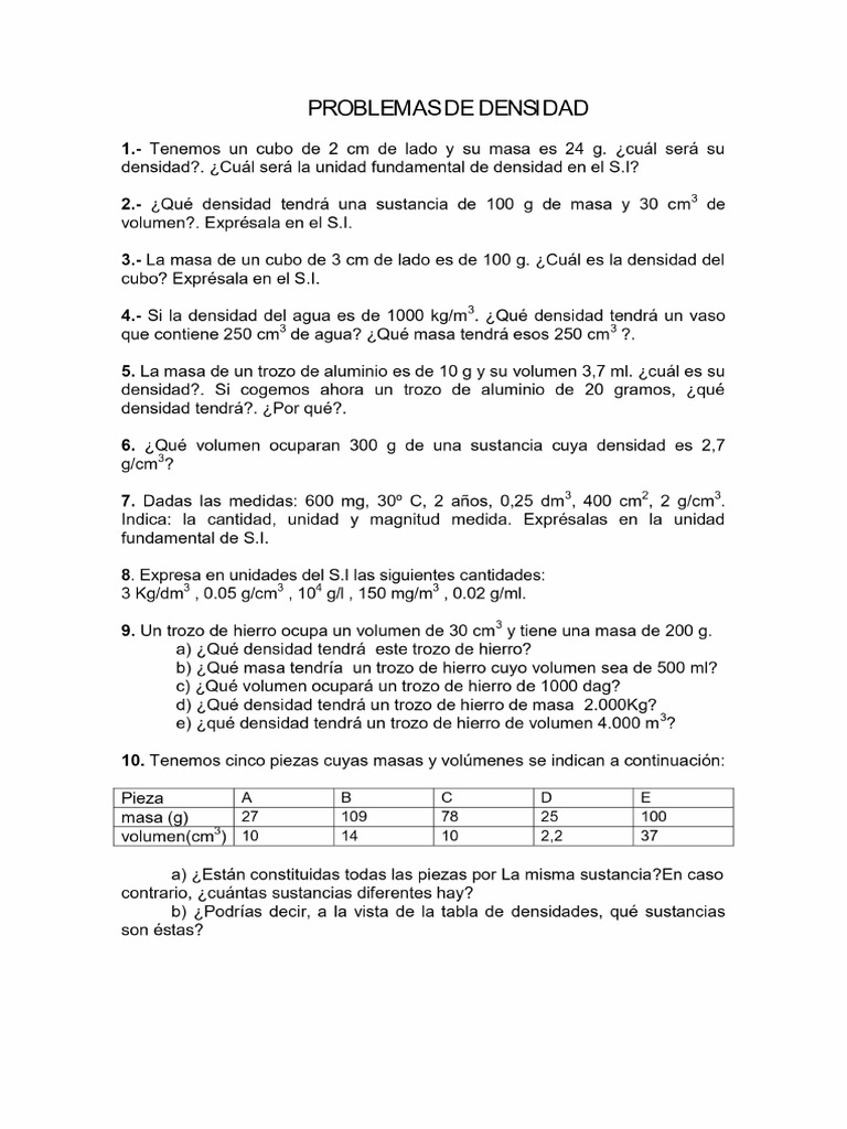 ejercicios de densidad | PDF