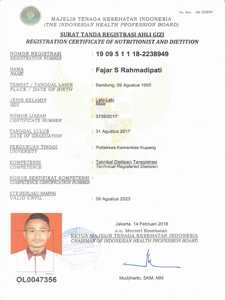 STR (Surat Tanda Registrasi Ahli Gizi) | PDF