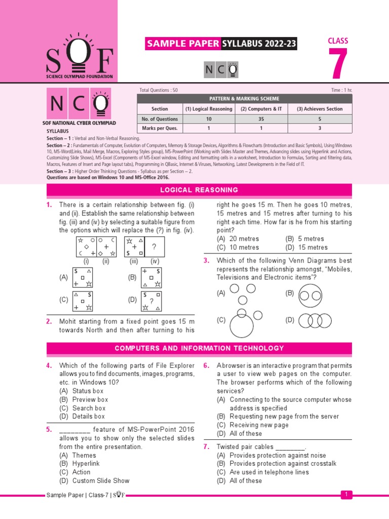 Class 7 Cyber Olympiad Sample Paper | PDF | Computer Science | Computer ...