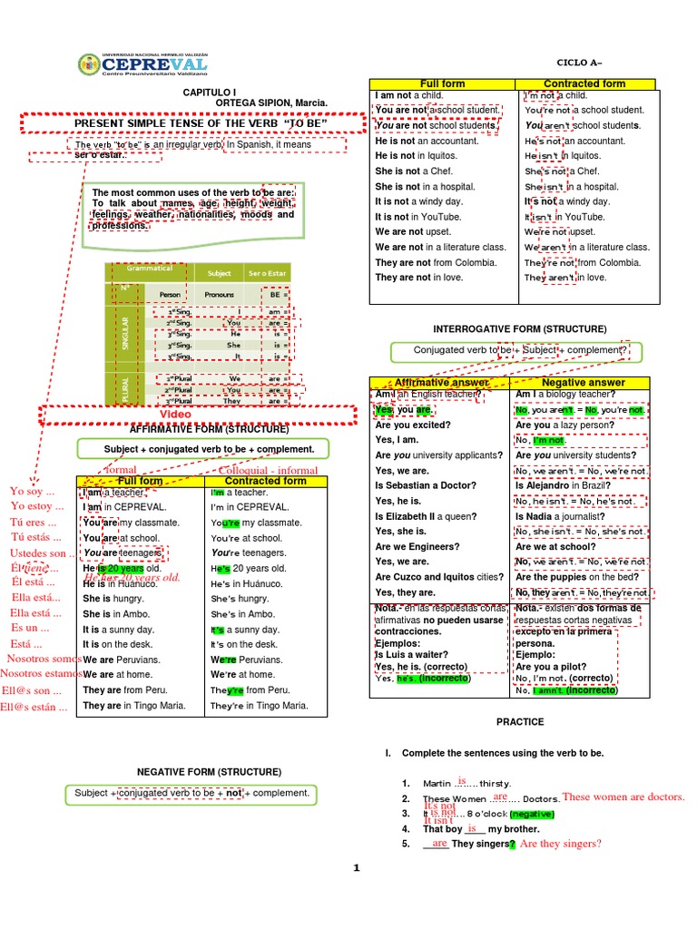 01 Present Simple of BE 102 | PDF | Grammatical Conjugation | Verb