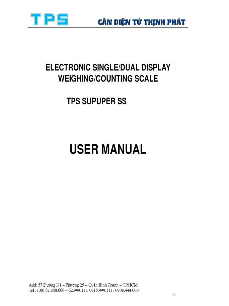 User Manual: Electronic Single/Dual Display Weighing/Counting Scale Tps ...