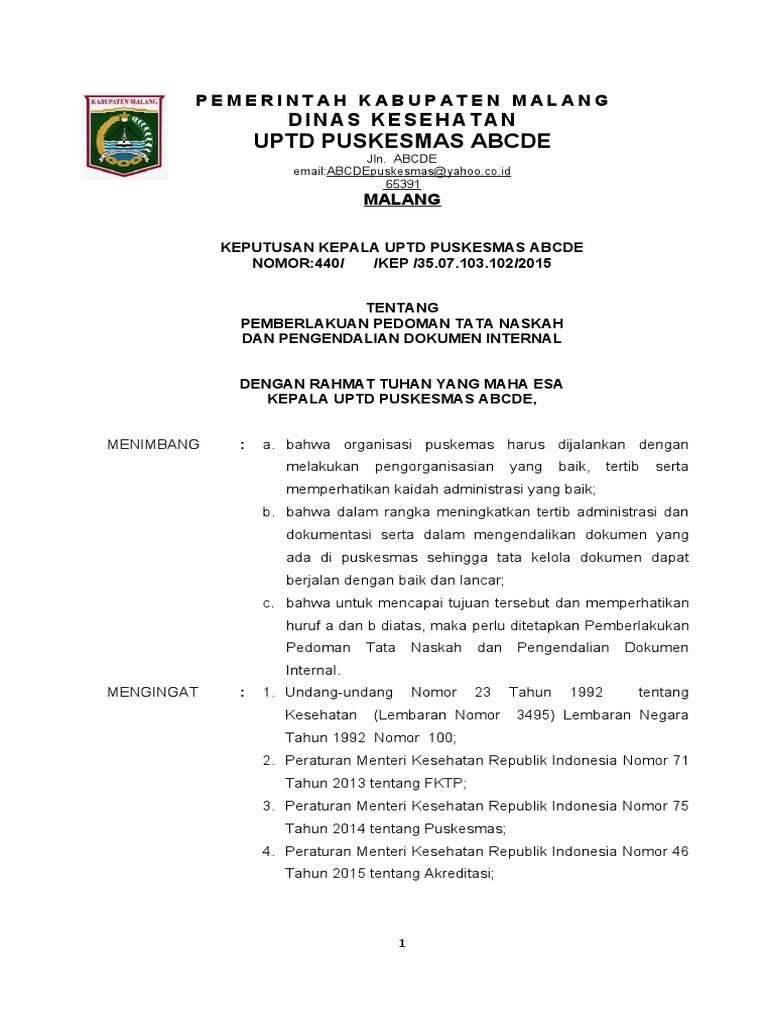 SK - Pemberlakuan Pedoman Tata Naskah Dan Pengendalian Dokumen Internal | PDF | Karier ...